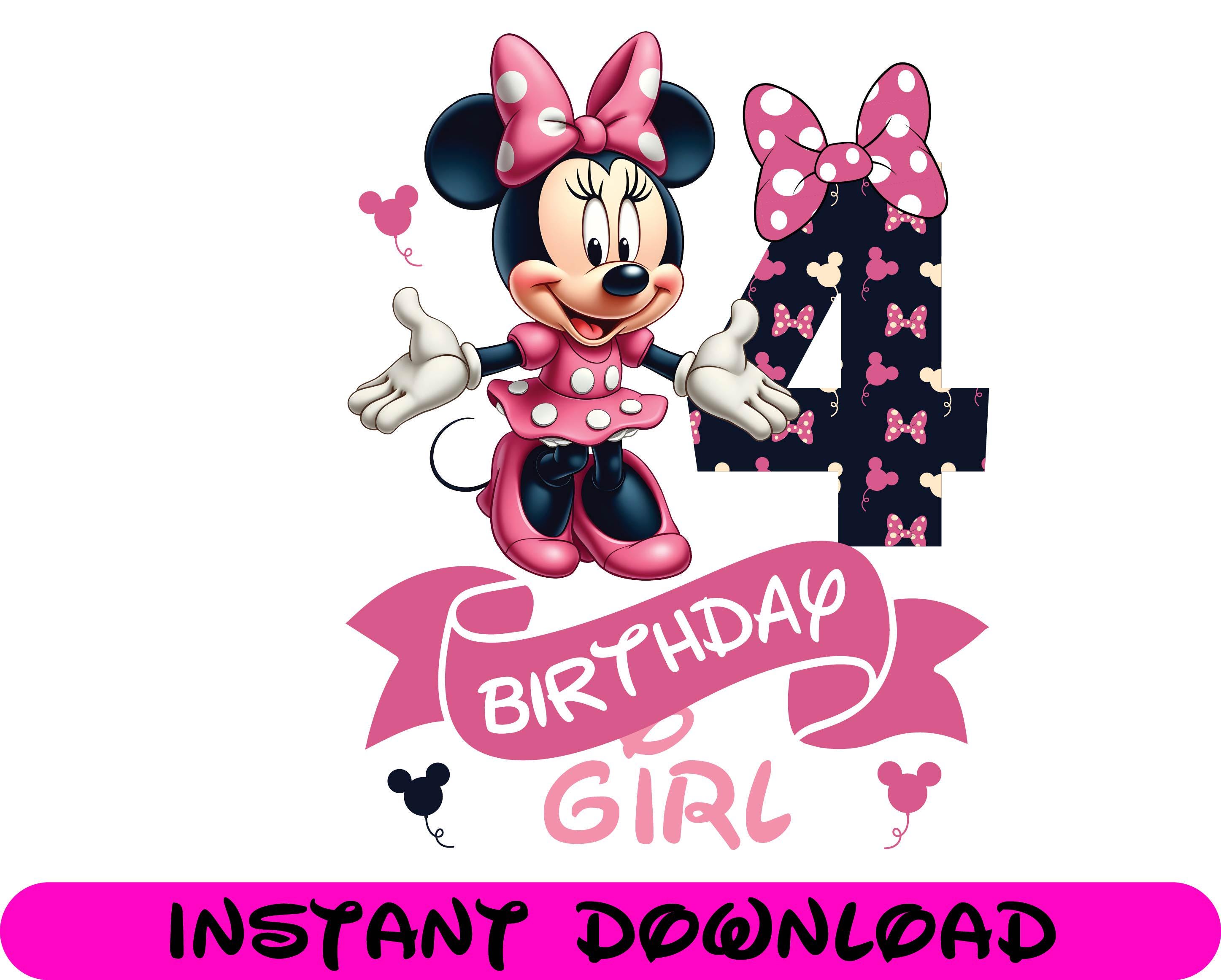 Happy 4th Birthday Girl Cute Minnie Mouse Outfit 2025 Bday Clipart Png ...