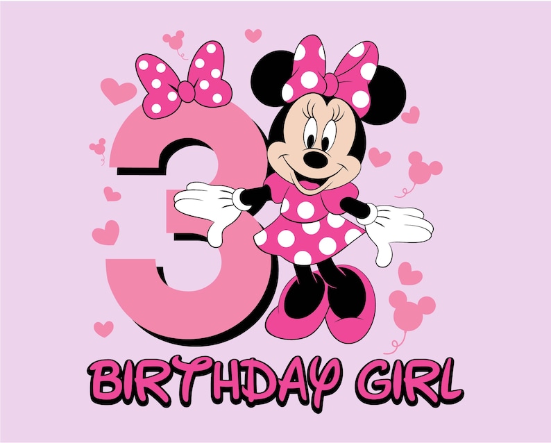 Happy 3rd Birthday Girl Cute Minnie Mouse Outfit 2026 Bday Clip Art Png ...