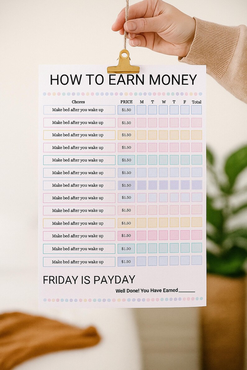 Editable Kids Chore Chart: How to Earn Money, Responsibility Chart ...