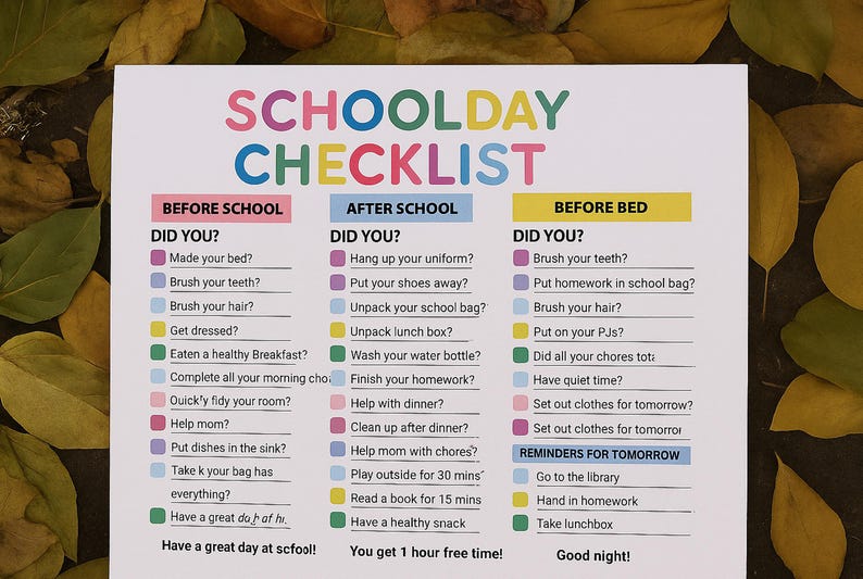 Kids Daily School Checklist | School Day Routine Chart | Editable Chore ...