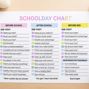 Kids Daily School Checklist | School Day Routine Chart | Editable Chore ...