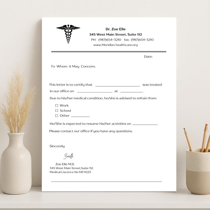 Editable Doctor Excuse Note: Work/school Absence Form (canva, Word, PDF ...