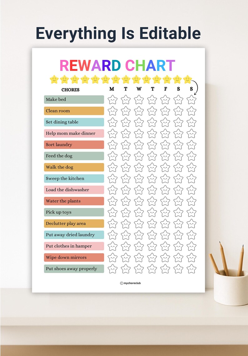 Editable Kids Reward Chart: Printable Chore Chart (canva PDF) - Etsy
