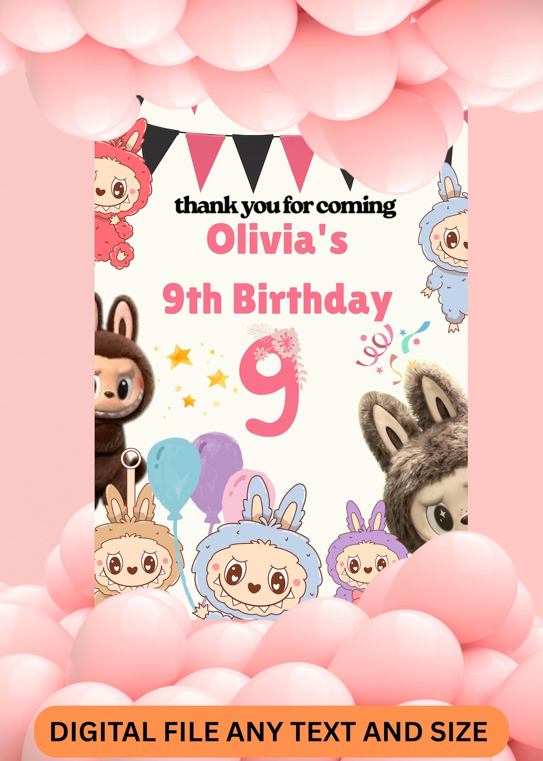 Labubu Personalized Birthday Sign Custom Digital File With Name ...