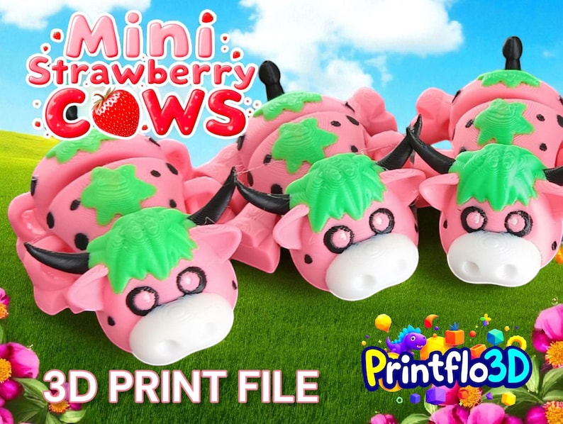 Strawberry Cow 3D Print File, Articulated Flexi Design (STL & 3MF Files ...