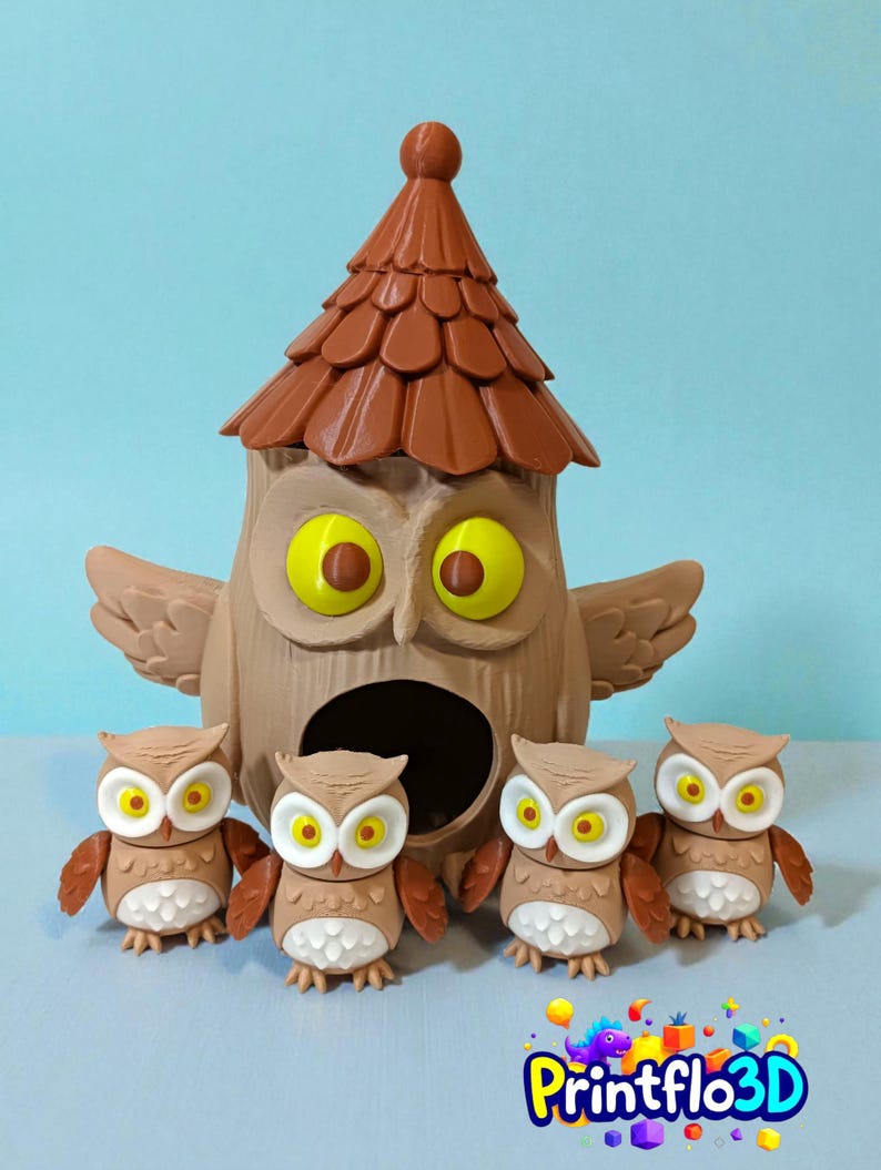 Flexi Mini Owl and House STL, 3MF Files (commercial License) - Etsy