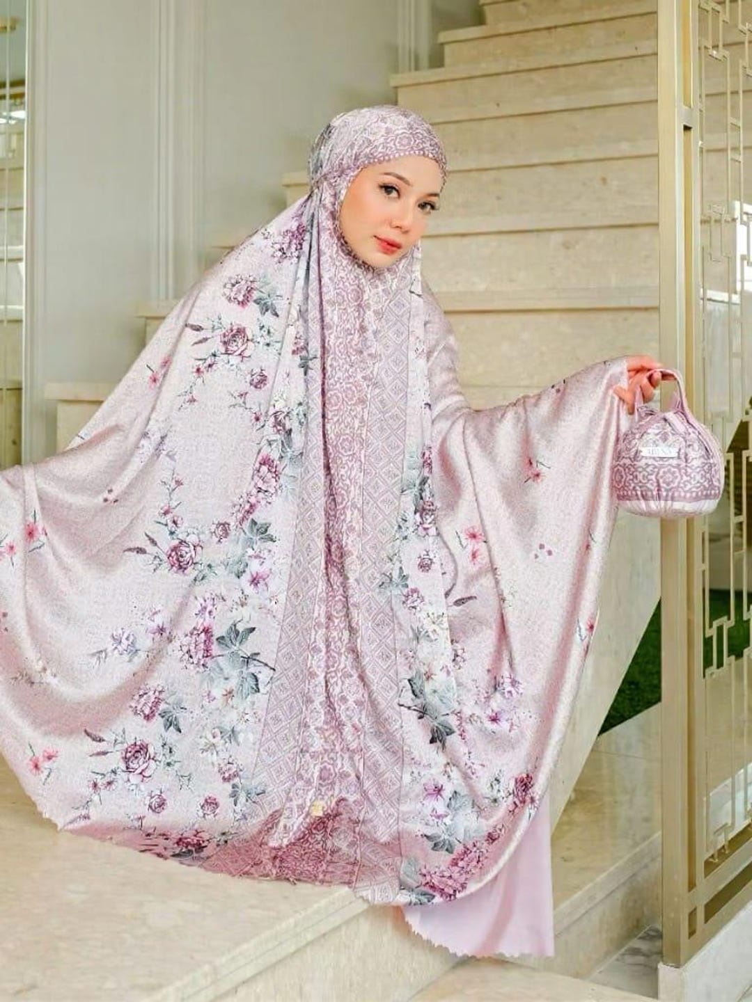 One Set Muslim Prayer Dress Silky Floral Stripes - Etsy