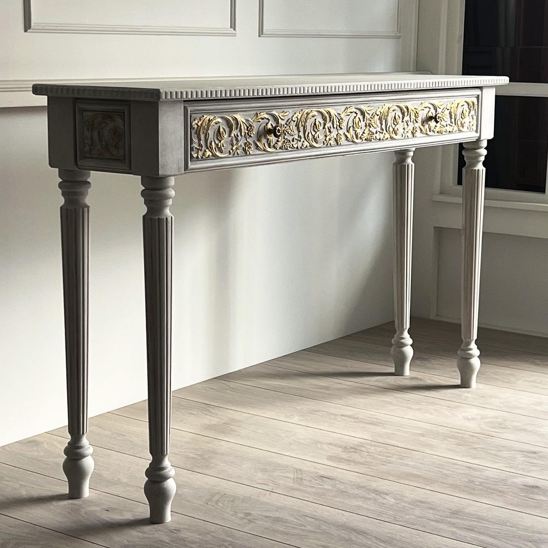White&gold Console Table With Drawers - Etsy