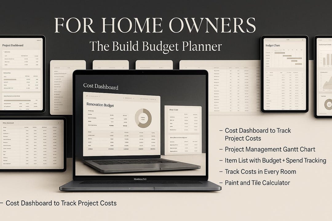 Home Build Budget Planner | Cost Tracker, Gantt Chart, Paint & Tile ...