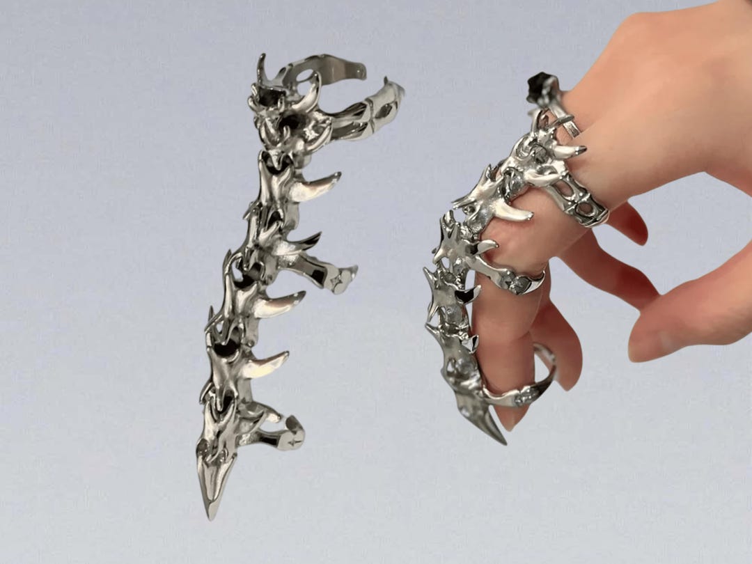 CYBERPUNK ARMOR RING Full Finger Claw Ring Techwear Jewelry Gothic Dragon Bone Ring Goth ...