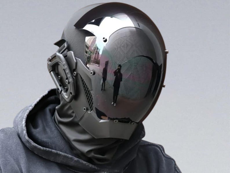 BLACK CYBERPUNK MASK – Futuristic Techwear Mask With Mirrored Visor ...