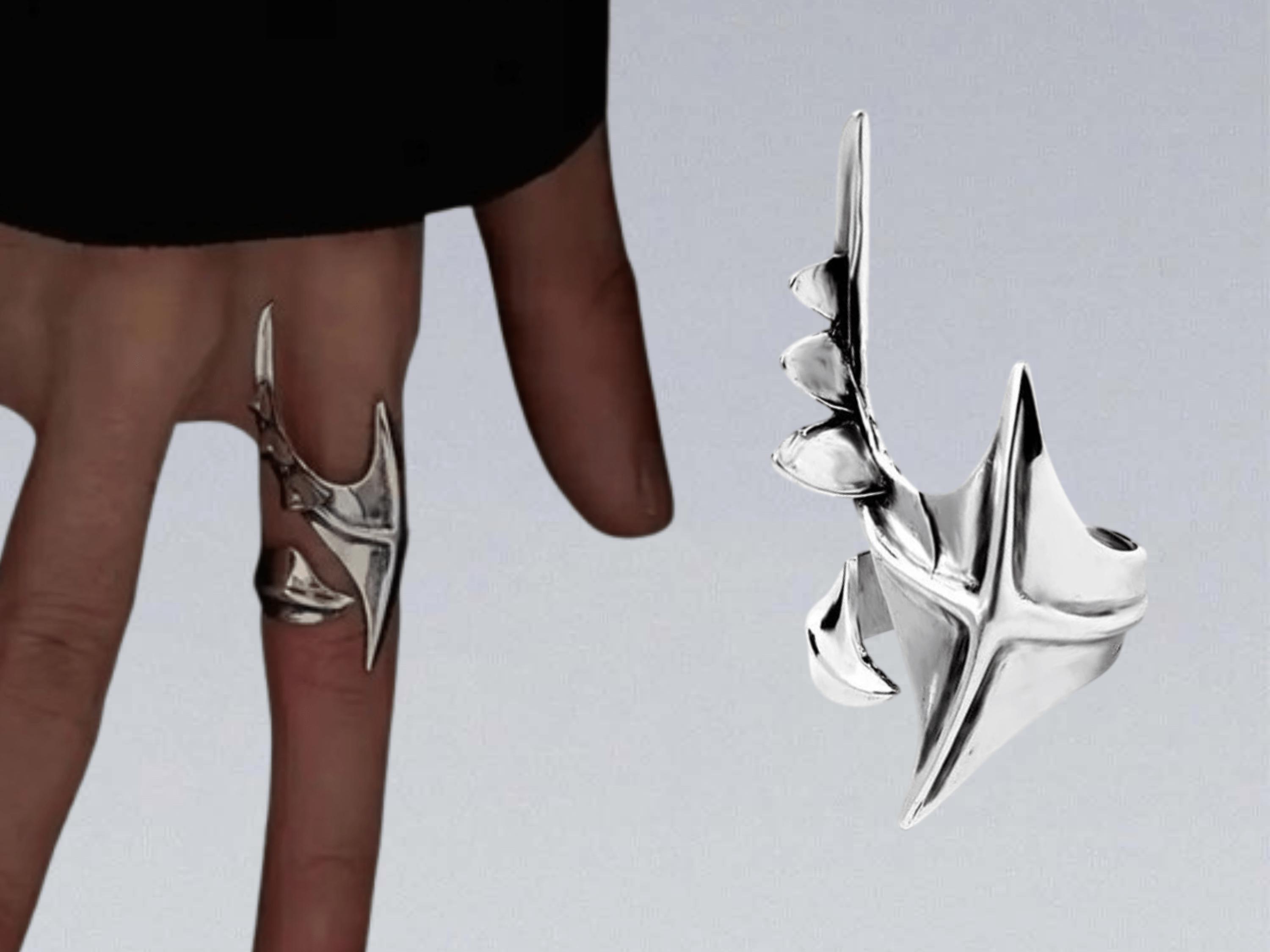 SILVER CYBERPUNK RING Techwear Jewelry Futuristic Armor Ring Goth ...