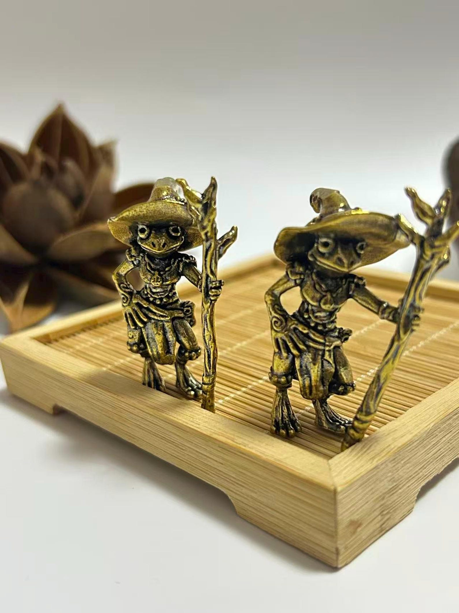 Brass Frog Mage Guardian Statue | Fantasy Copper Figurine for Desk ...