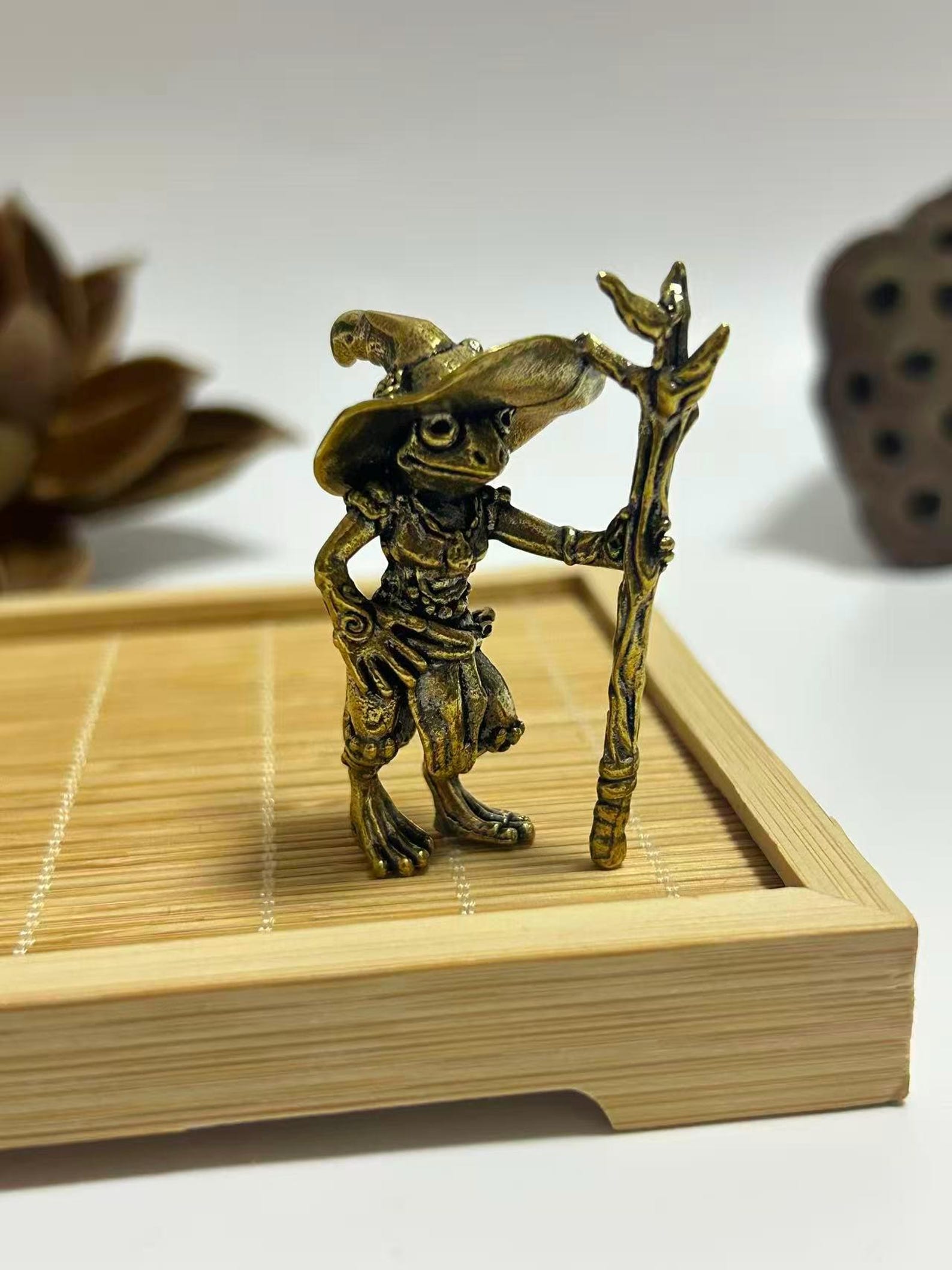 Brass Frog Mage Guardian Statue | Fantasy Copper Figurine for Desk ...