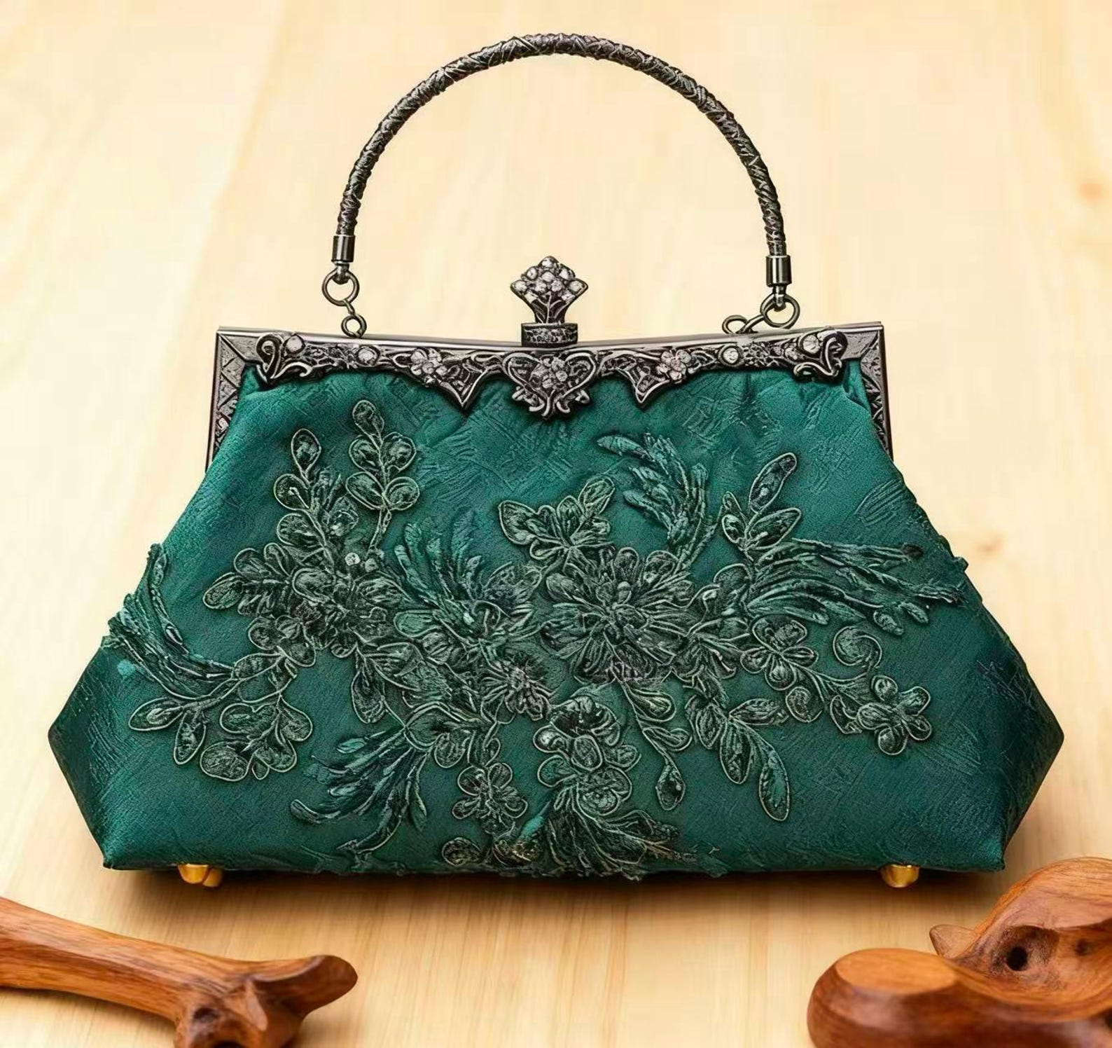 Emerald Green Embroidery Handbag | Vintage Qipao Banquet Purse | Orient ...
