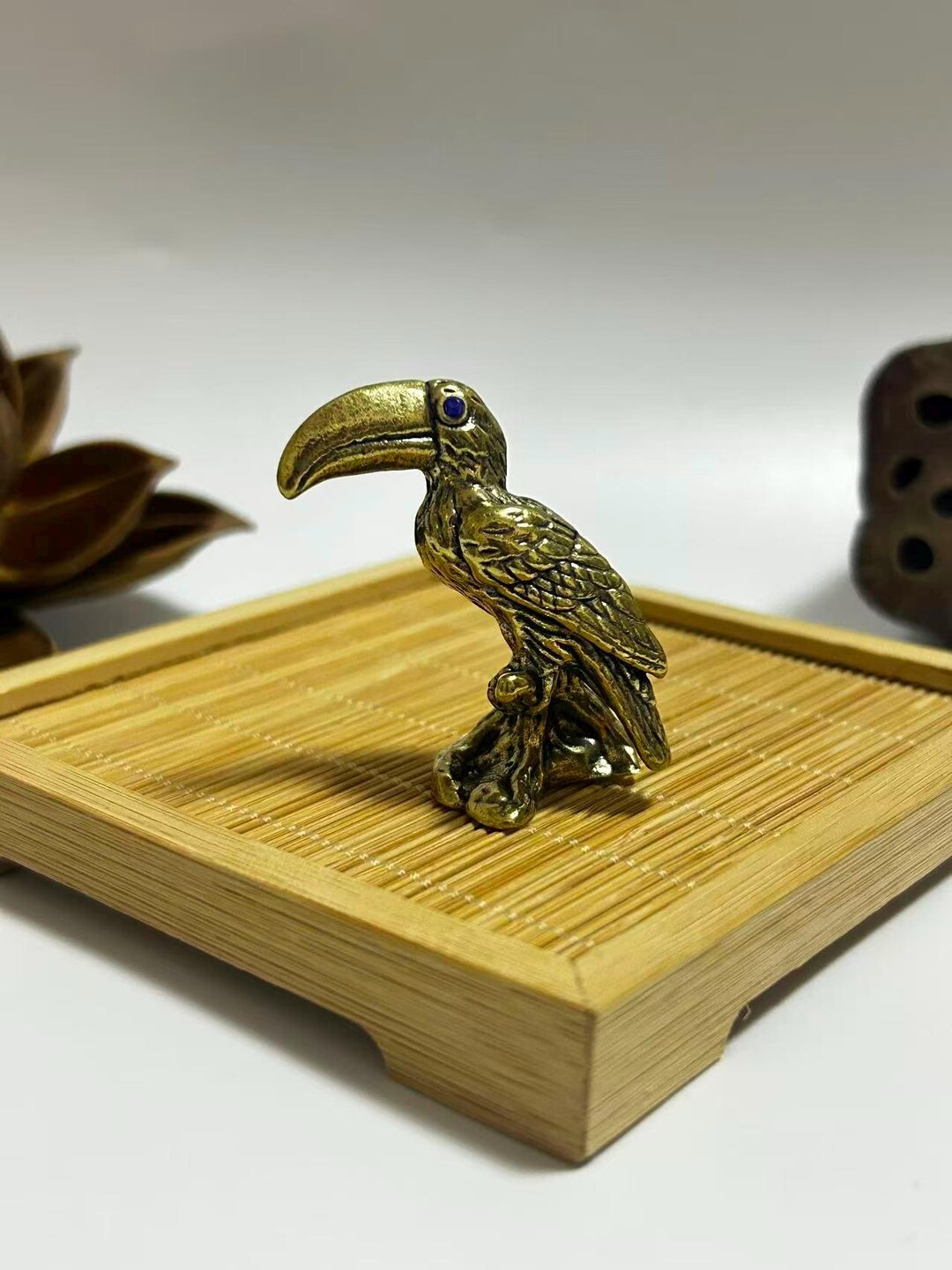 Solid Brass Toucan Figurine - Vintage Parrot Tea Pet Ornament for Study ...