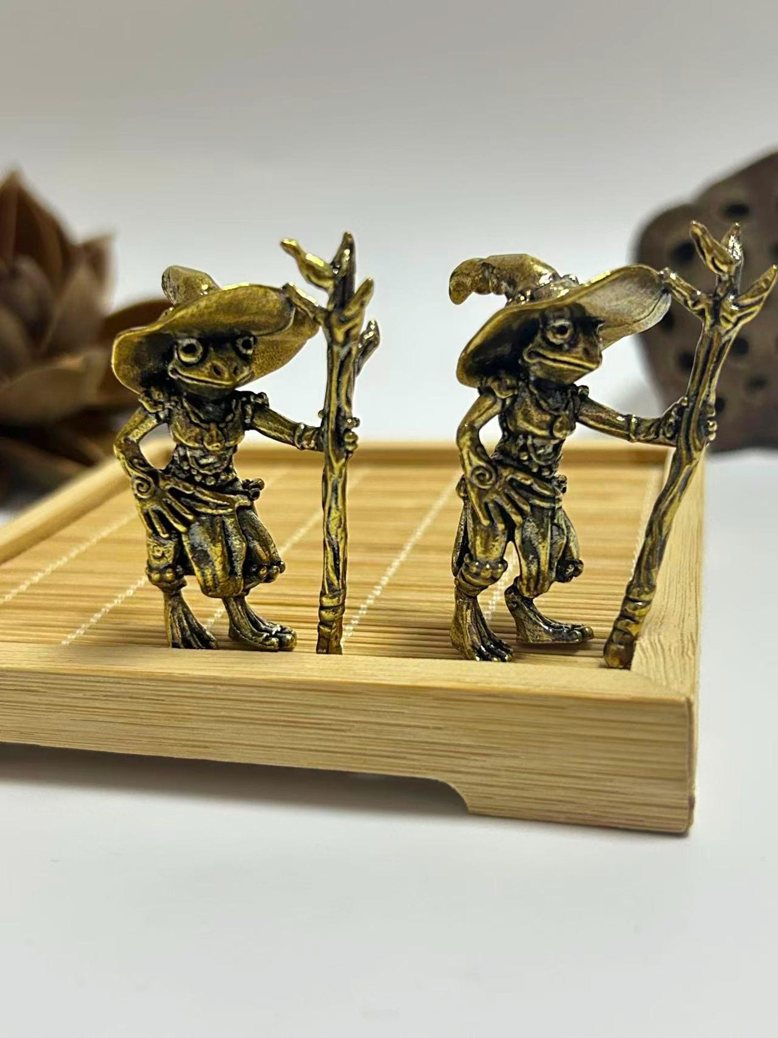 Brass Frog Mage Guardian Statue | Fantasy Copper Figurine for Desk ...