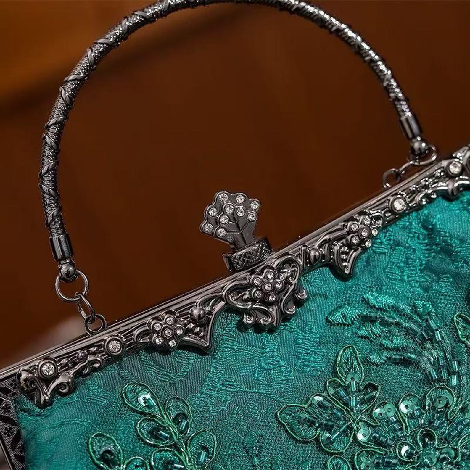 Emerald Green Embroidery Handbag | Vintage Qipao Banquet Purse | Orient ...