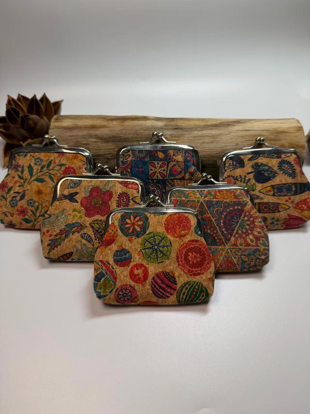 Vintage Cork Coin Purse | Ethnic Print Kisslock Clutch - Etsy