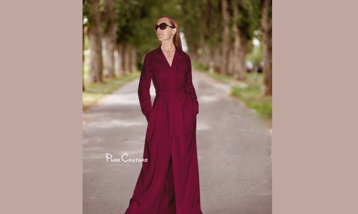 Long Sleeve Dark Red Modest Maxi Dress / Button Down Womens - Etsy