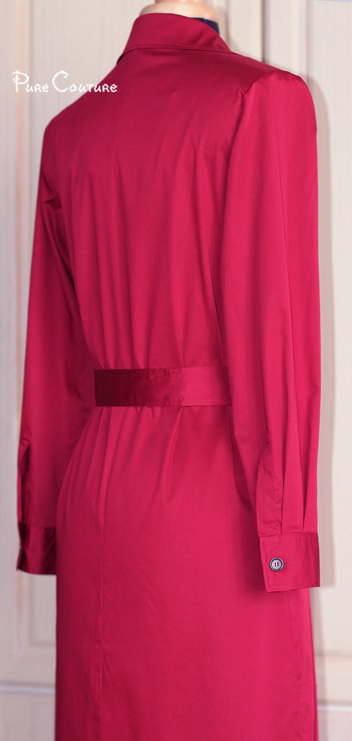 Red Long Sleeve Dress Cotton / Satin Wrap Dress Maxi Long | Etsy