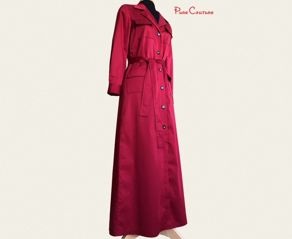 Red Long Sleeve Dress Cotton / Satin Wrap Dress Maxi Long Sleeves / Red ...