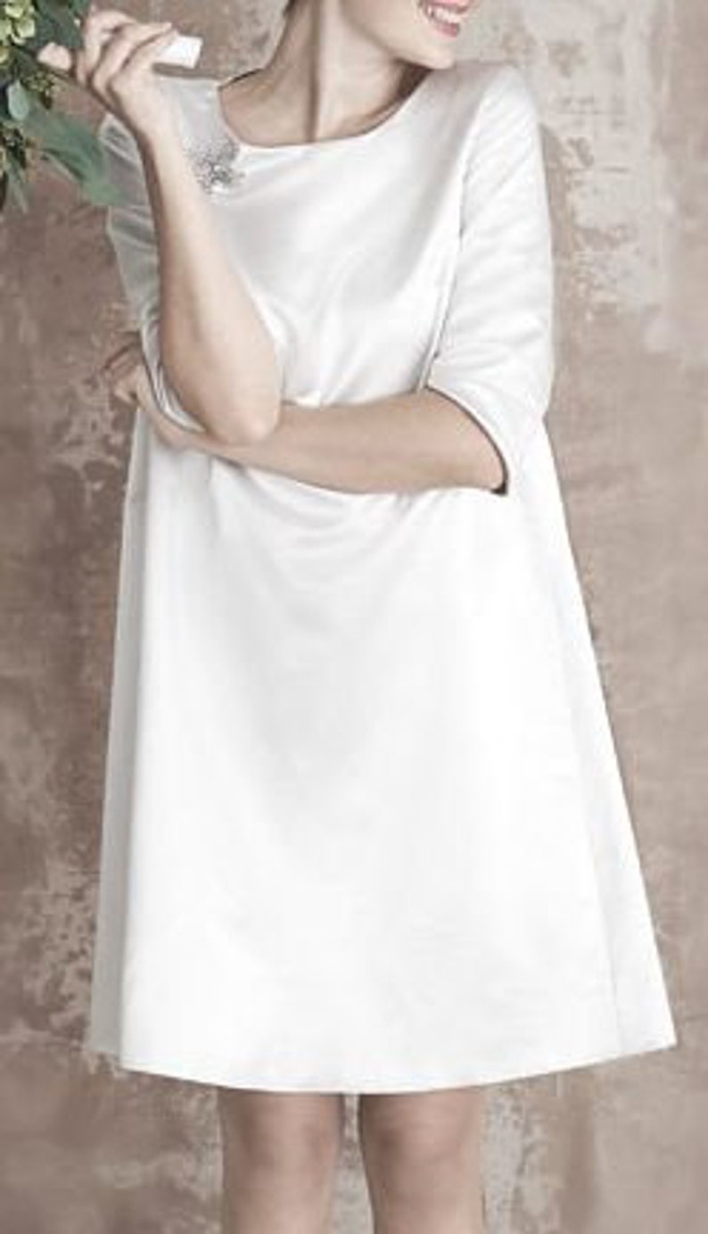 SIMPLE WEDDING DRESS With Sleeves / Trapeze Dress / A Line Wedding ...