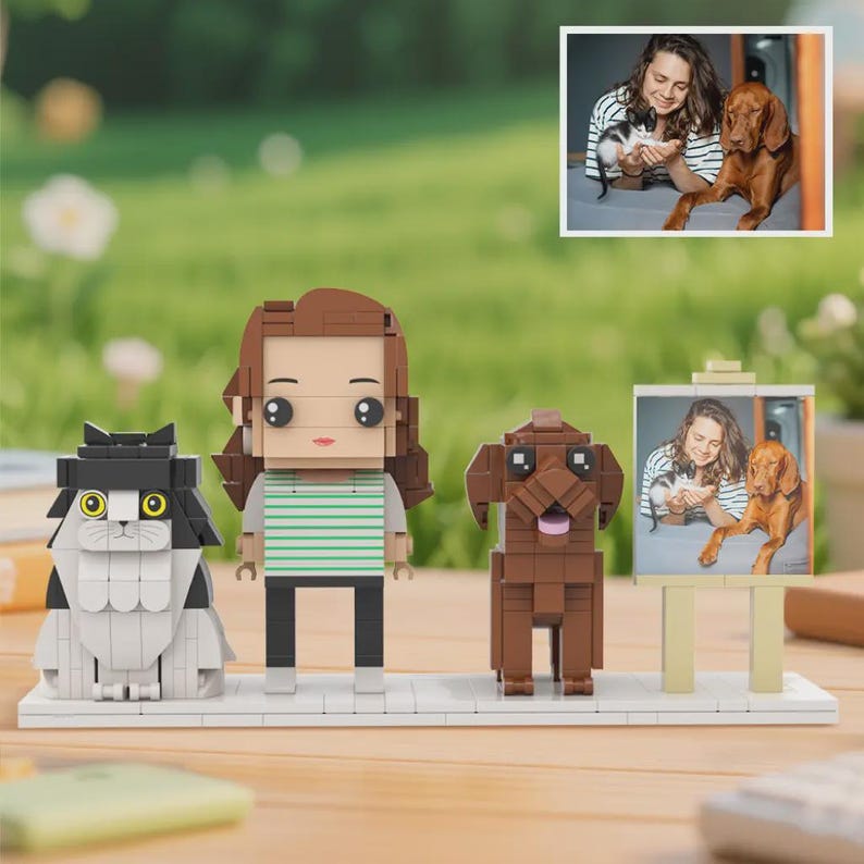 Custom Couple & Pet Brick Figurine Set – Personalized 3D Mini Figures ...