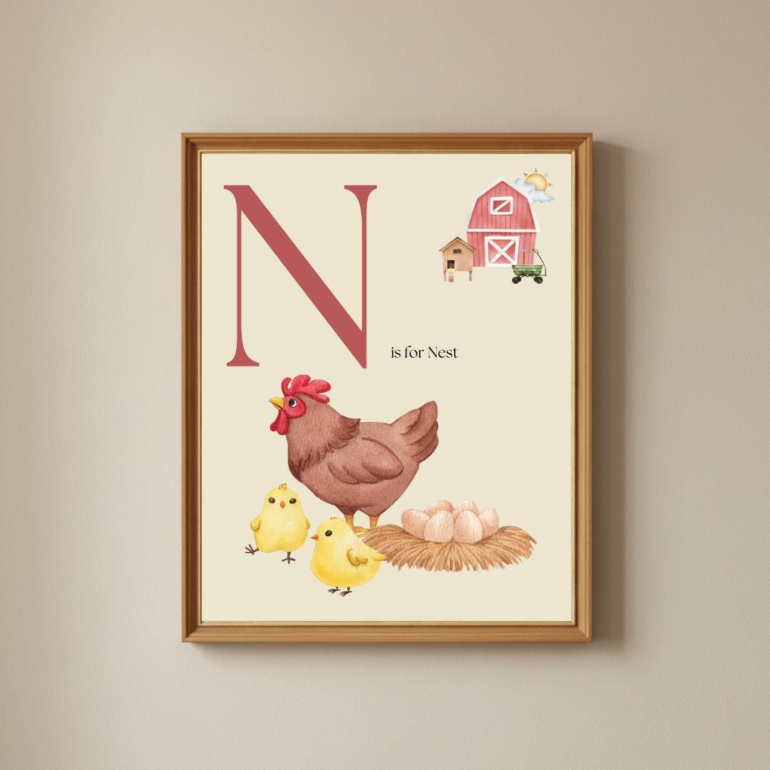 Farm Animal Alphabet Nursery Wall Art – N is for Nest – Educational ...
