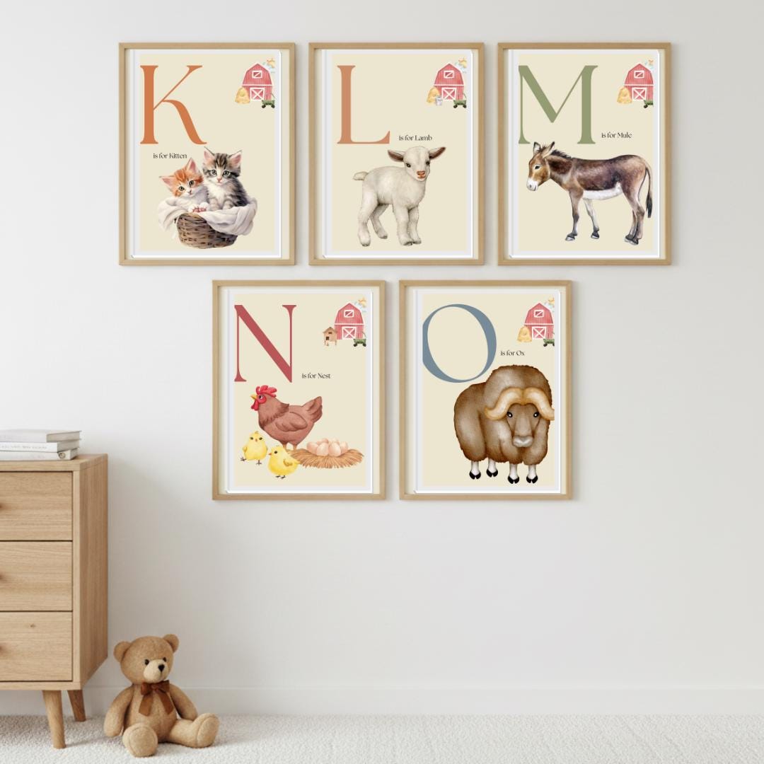 Farm Animal Alphabet Wall Art Bundle K-O | Nursery Prints | Educational ...
