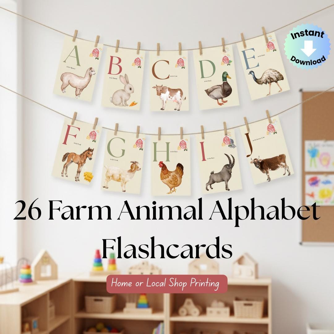 Farm Animal Alphabet Flashcards – A to Z Printable Learning Cards (4"x6 ...