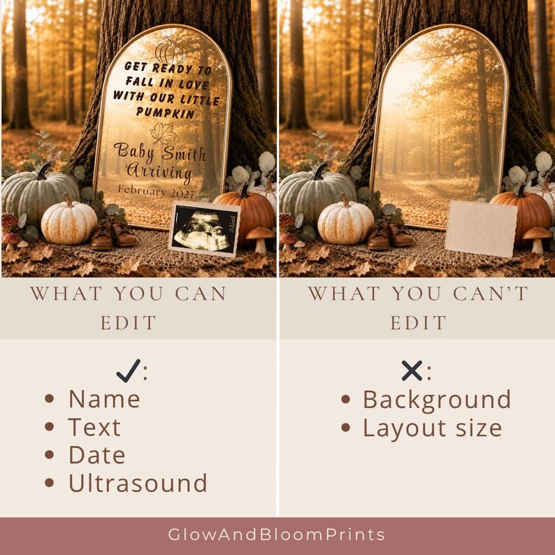 Fall Pregnancy Announcement Template, Editable Canva Autumn Forest ...