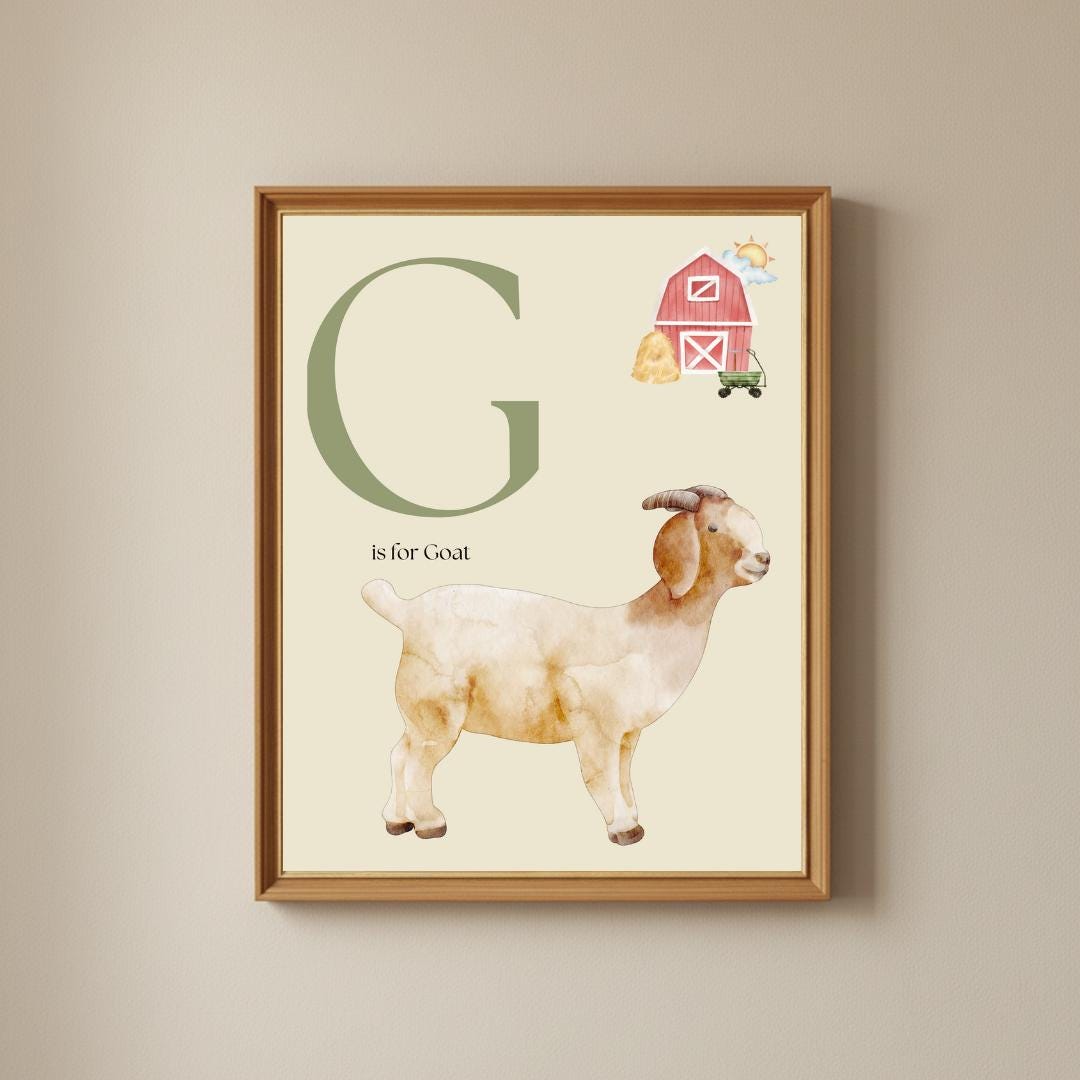 Farm Animal Alphabet Nursery Wall Art – G is for Goat – Educational ...