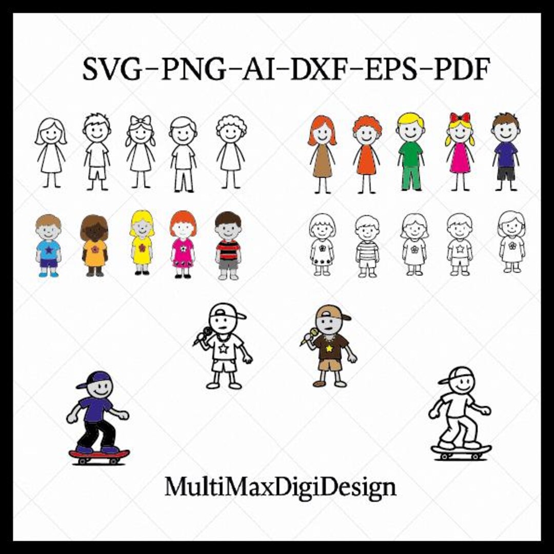 Happy Kids Characters Clipart Bundle,happy Kids Svg, Kids Room Decor ...