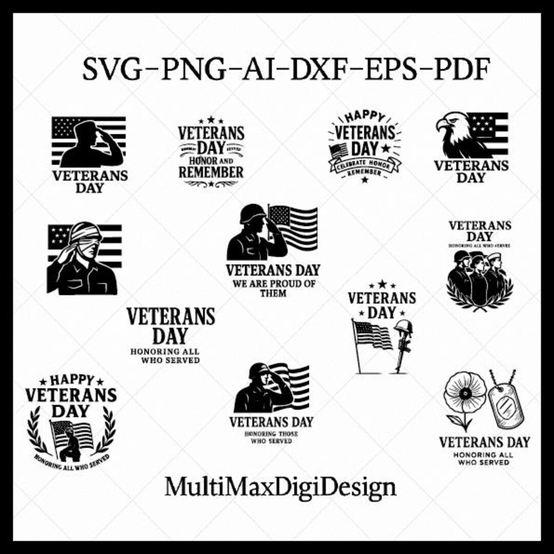 Veterans Day Clipart Bundle SVG PNG AI Dxf Eps Pdf Veterans Day Svg ...