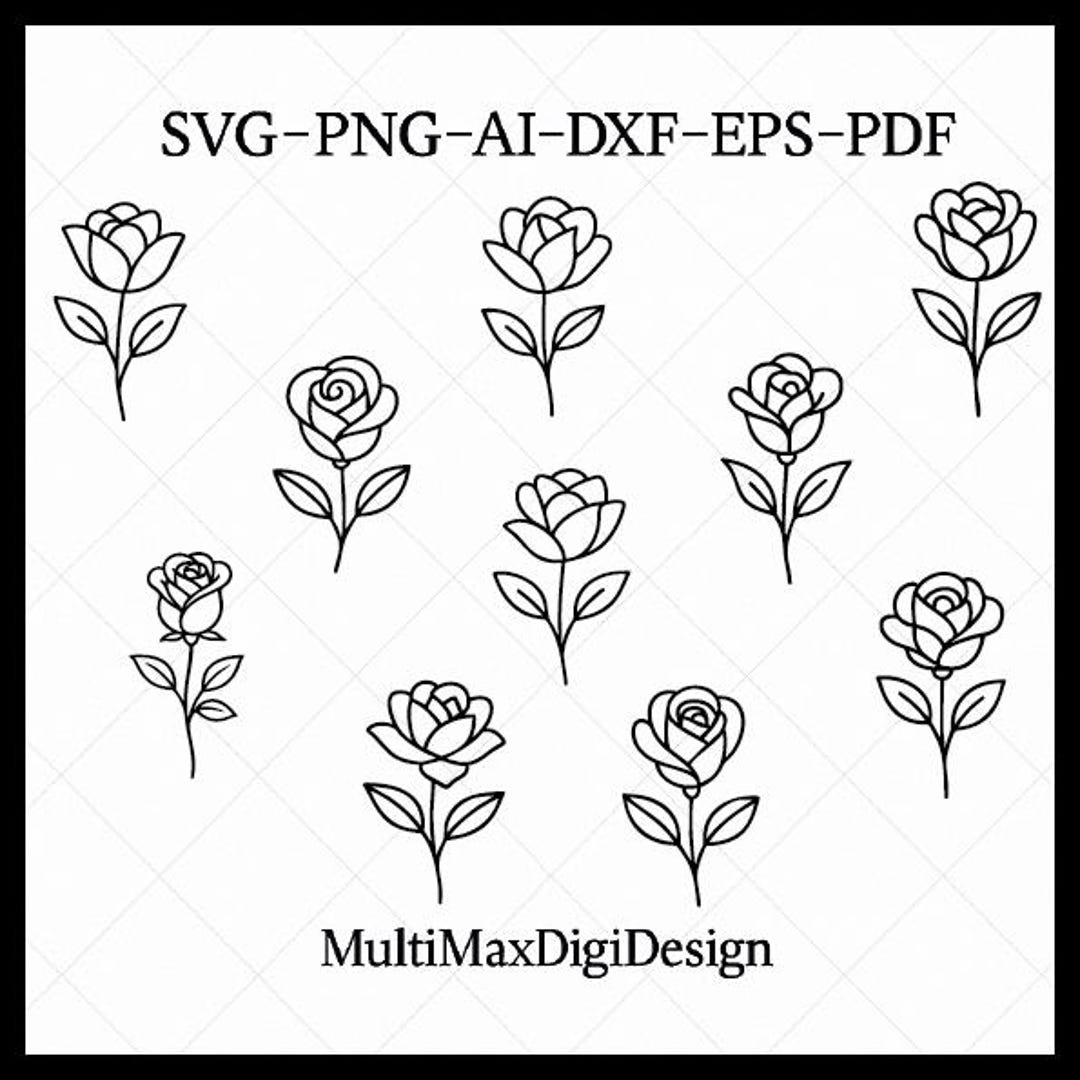 Rose SVG Bundle ,rose Outline Svg,rose Clipart Bundle PNG, Flowers Svg ...