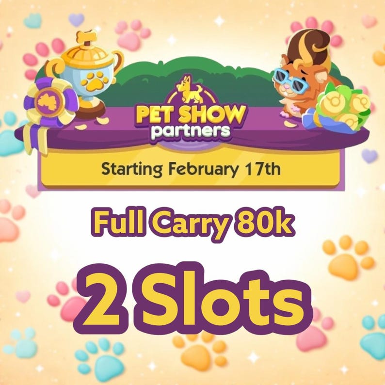 Pet Show Partners - 2 Slots - Monopoly Go - Partner Event - Etsy