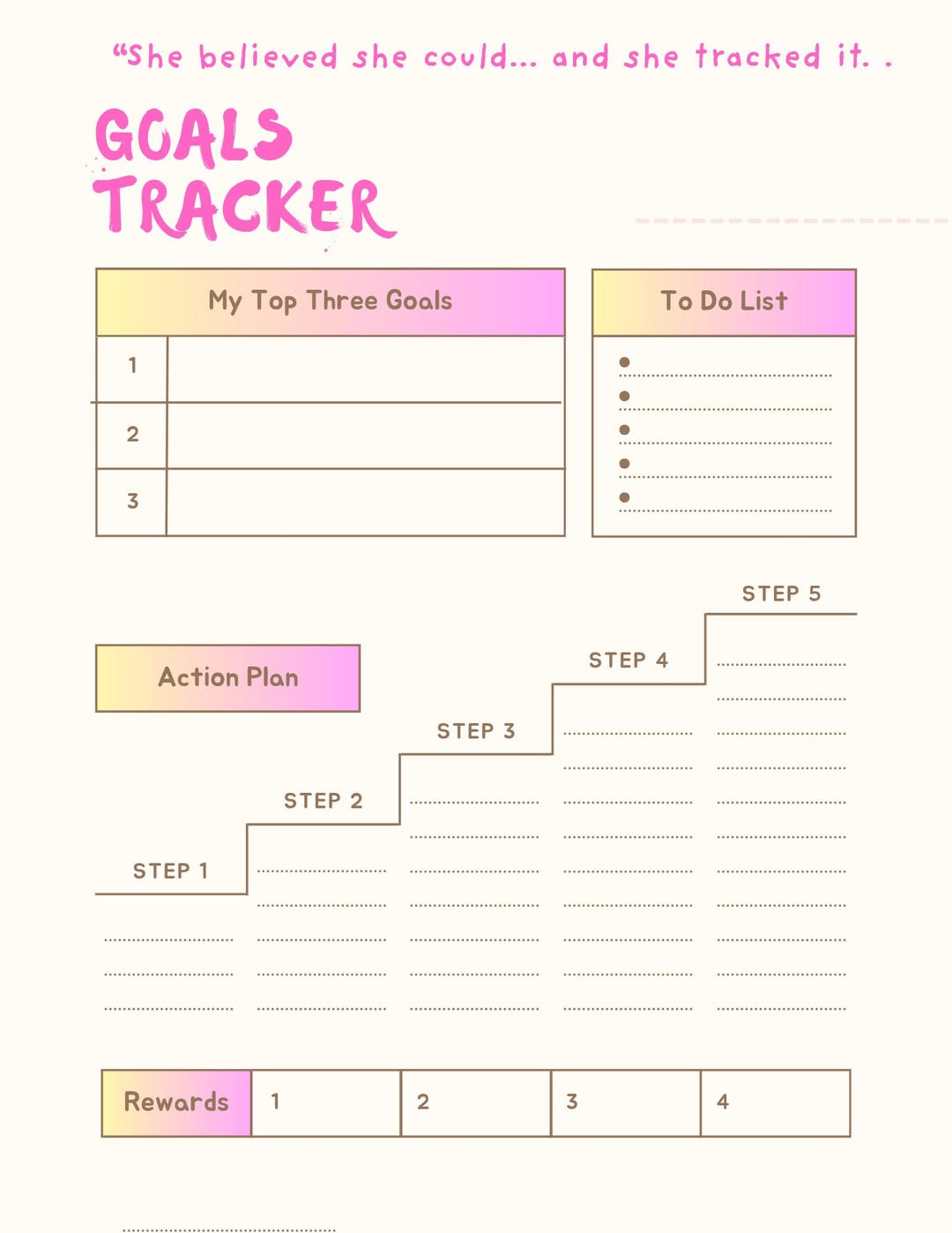 Glow Goals Tracker – Cute Printable Goal Setting Sheet | Motivational ...