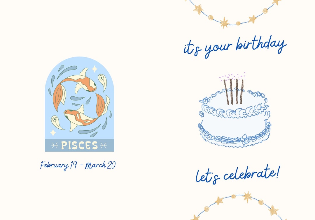 Pisces Birthday Card Printable | Zodiac Birthday Card for Pisces ...