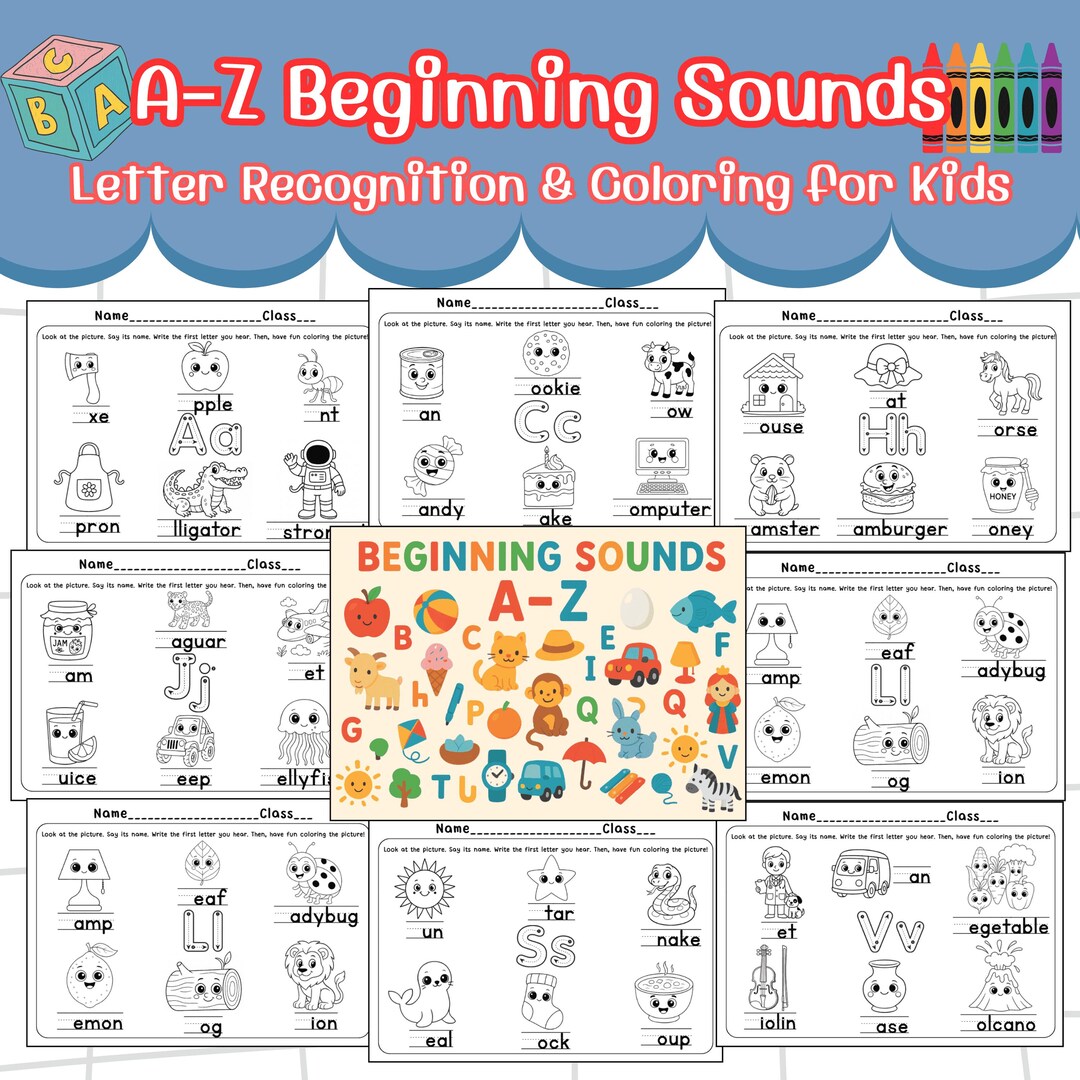A–Z Beginning Sounds Phonics Worksheets | Letter Recognition & Coloring ...