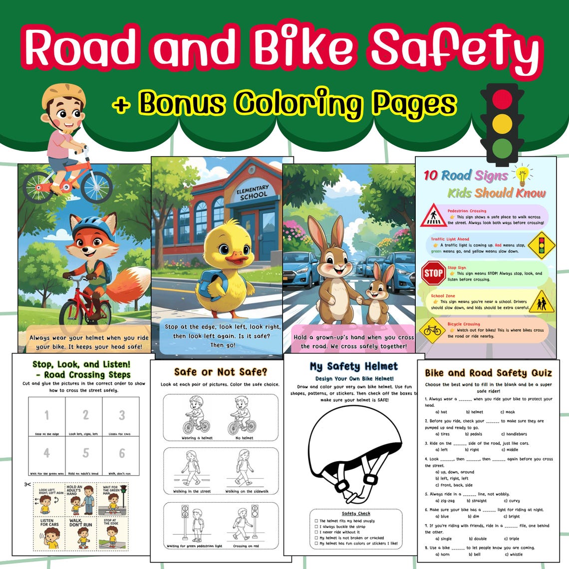 Road and Bike Safety Worksheets for Kids | Traffic Signs, Quiz ...