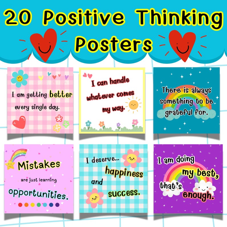 20 Positive Thinking Posters – PNG & PDF Printable Classroom Decoration ...