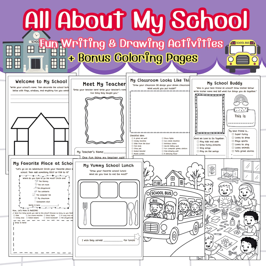 All About My School | Fun Back to School Worksheet | Drawing & Writing ...
