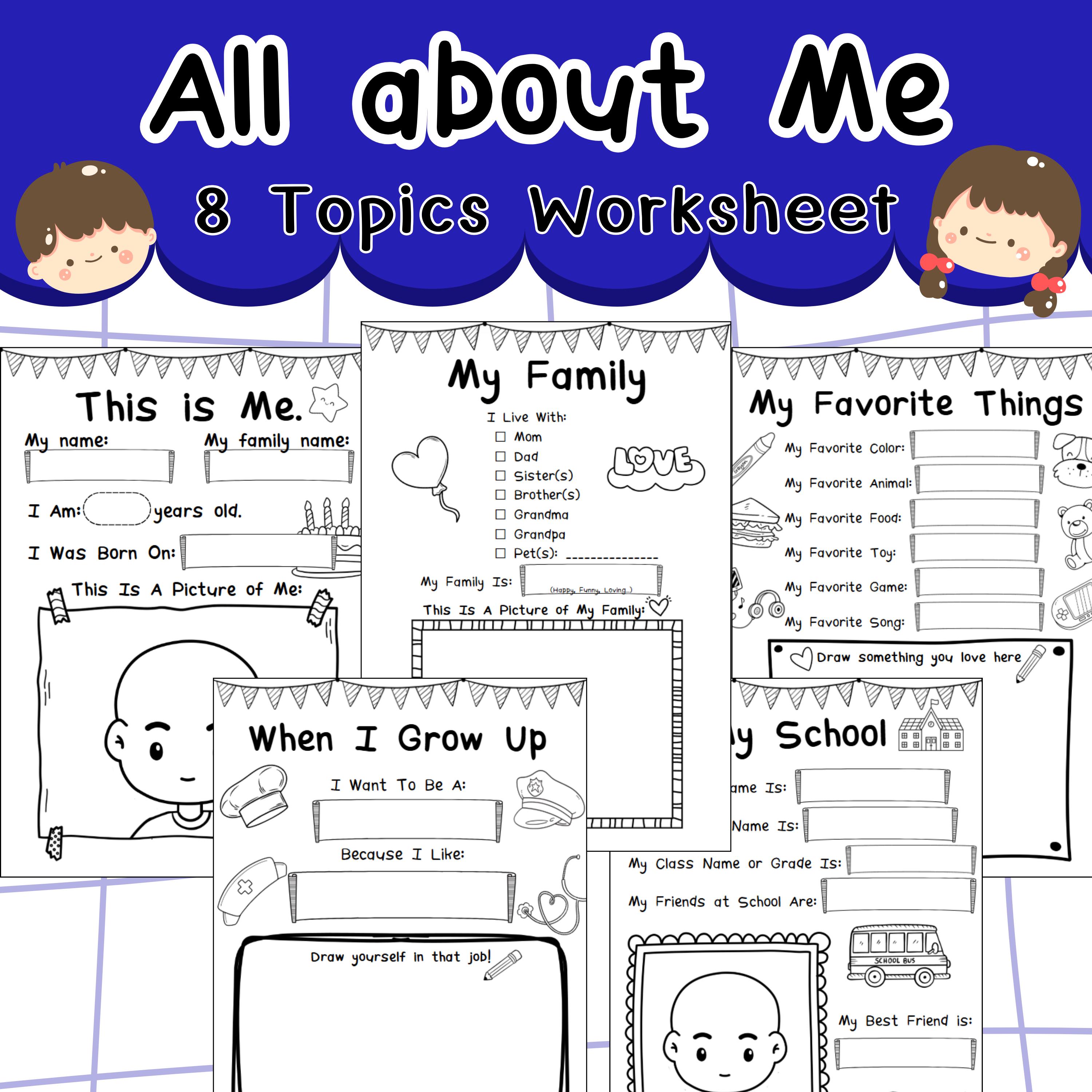 All About Me With 8 Topics Worksheet – Printable Pack for Kids! - Etsy