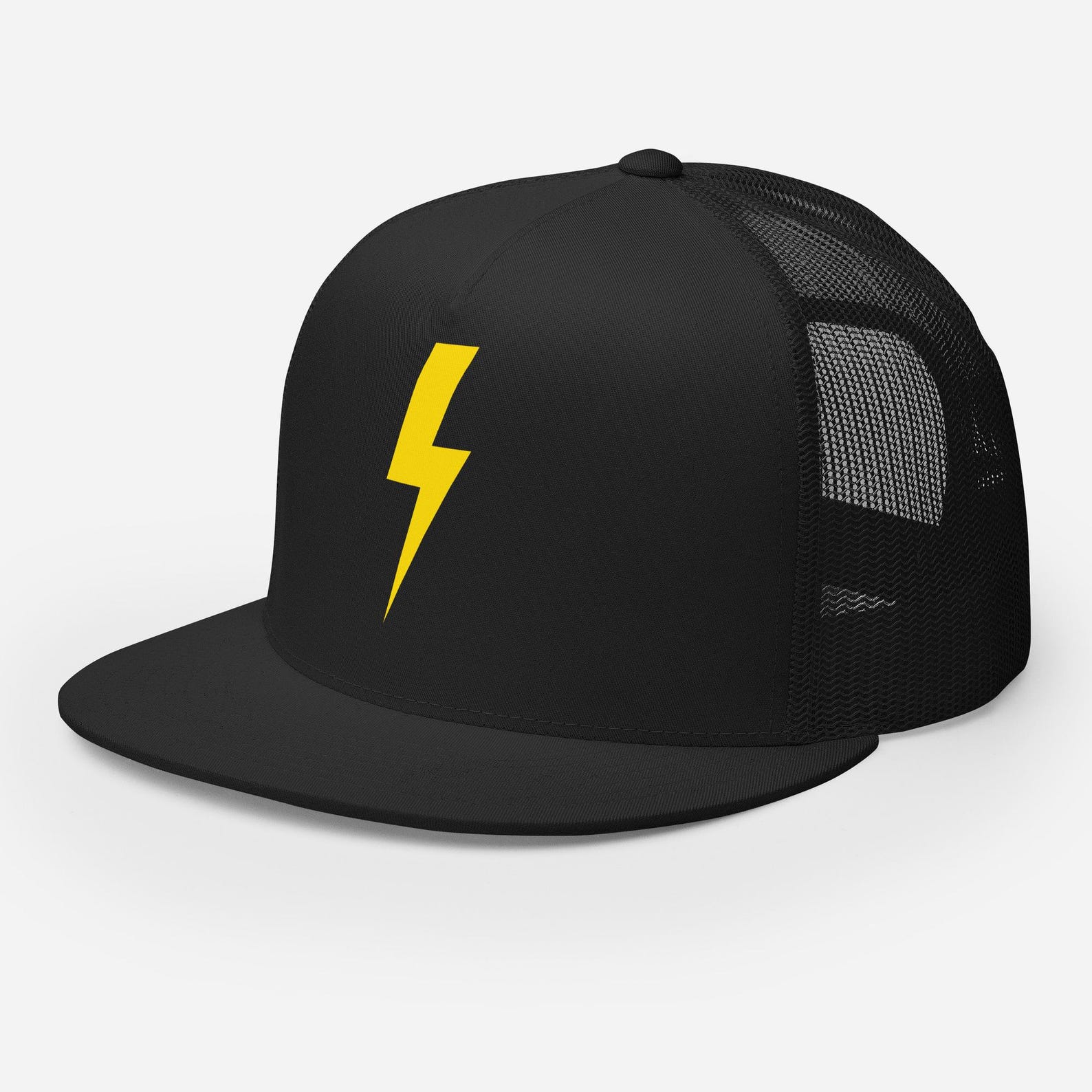 Trucker Hat With Mesh Back Classic Thinking Cap Yellow Lightning Bolt ...