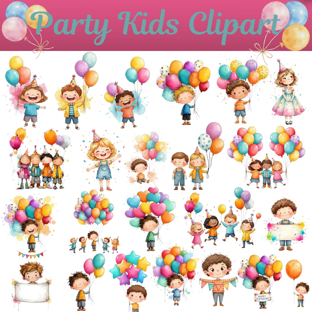 Party Kids Clipart | Birthday Clipart PNG | Kids Party Illustrations ...