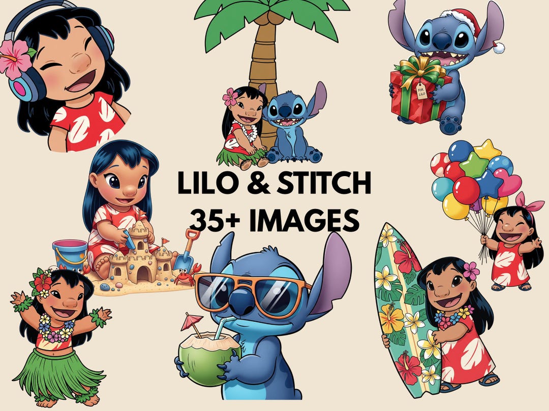 Lilo and Stitch Clipart Bundle (40 Images) | Cute Lilo, Stitch & Angel ...