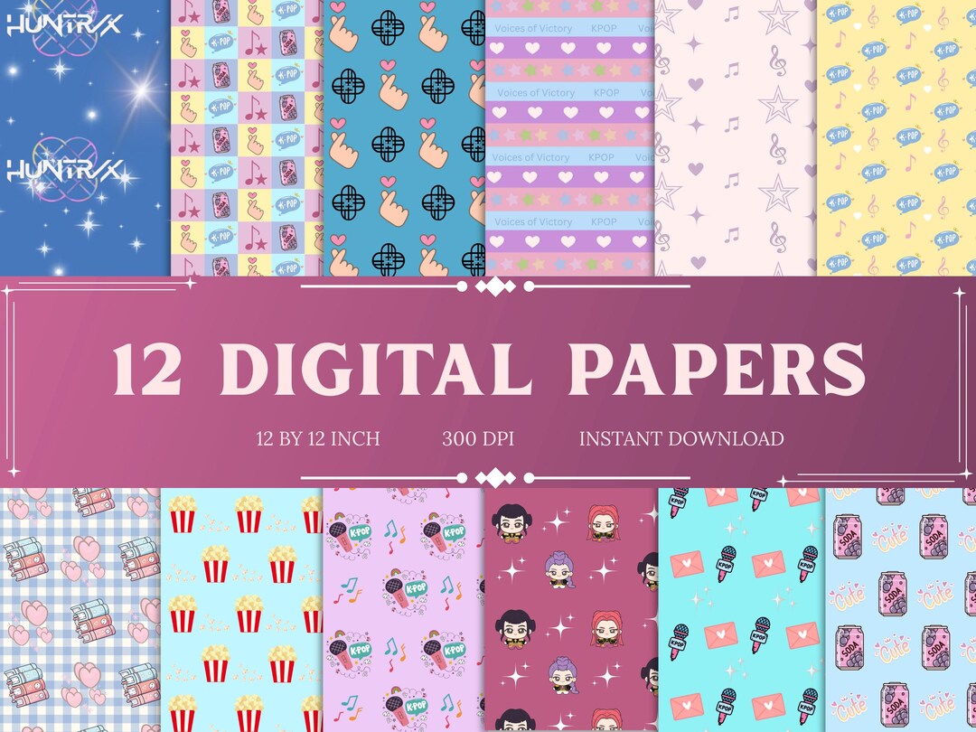 Kpop Demon Hunters Digital Paper | Huntrix Movie Wallpaper Design ...