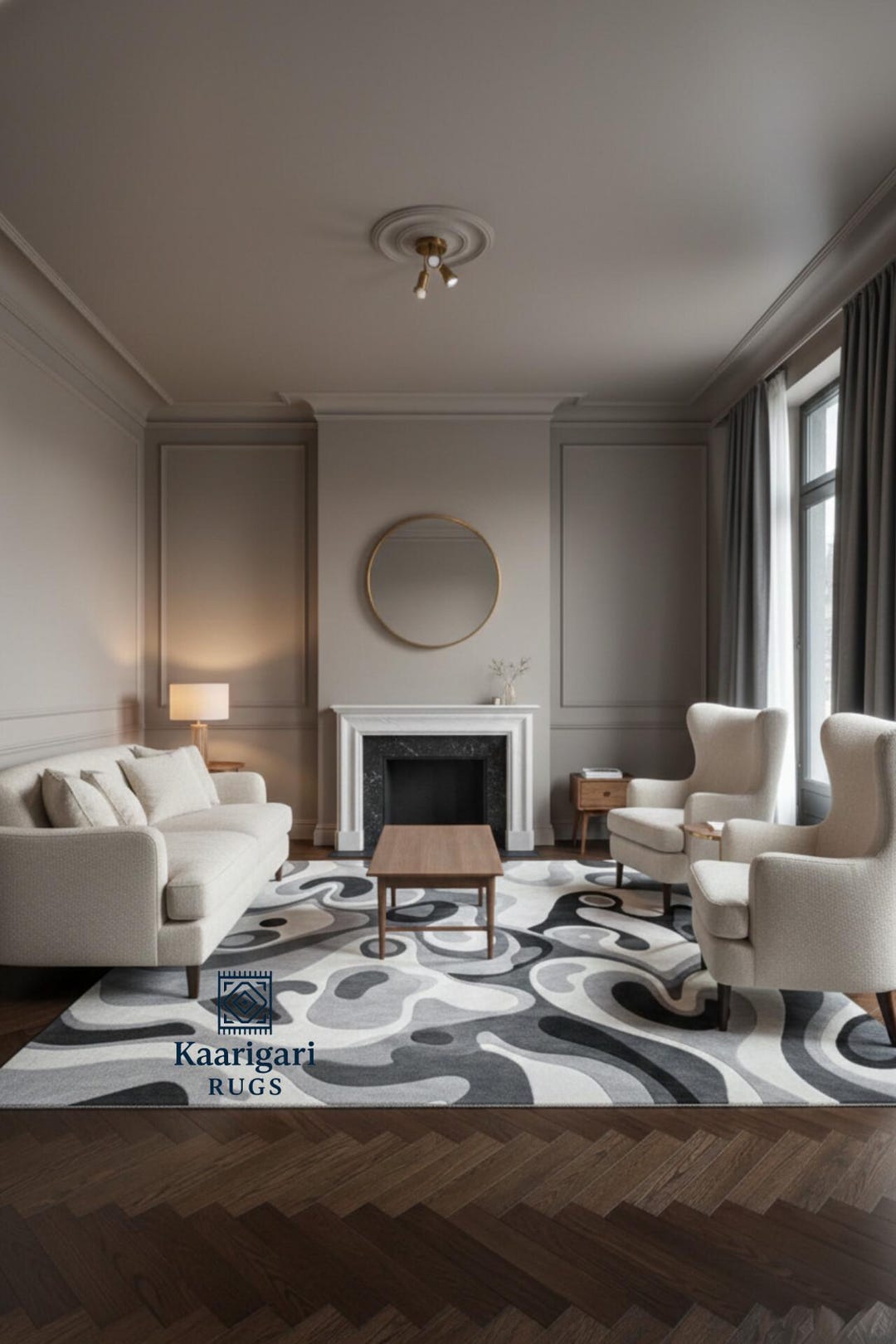 Hand Tufted Wool Rug, Abstract Grey Beige Area Rug, Modern Neutral ...