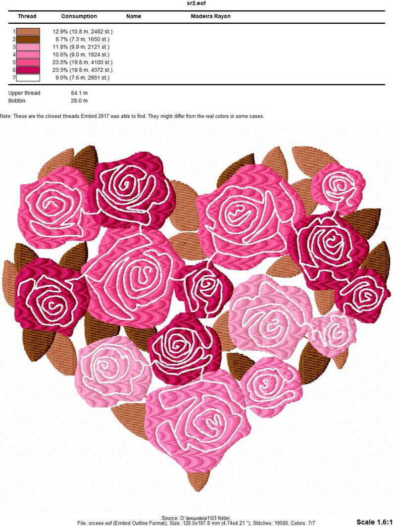 Rose Heart Machine Embroidery File (dst, Jef, Exp, Hus, Pes, Vip, Vp3 ...